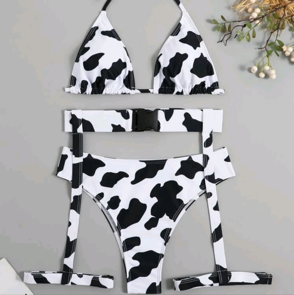 Swim New 3 Pc Cow Print Halter Triangle Bikini Swimsuit Poshmark